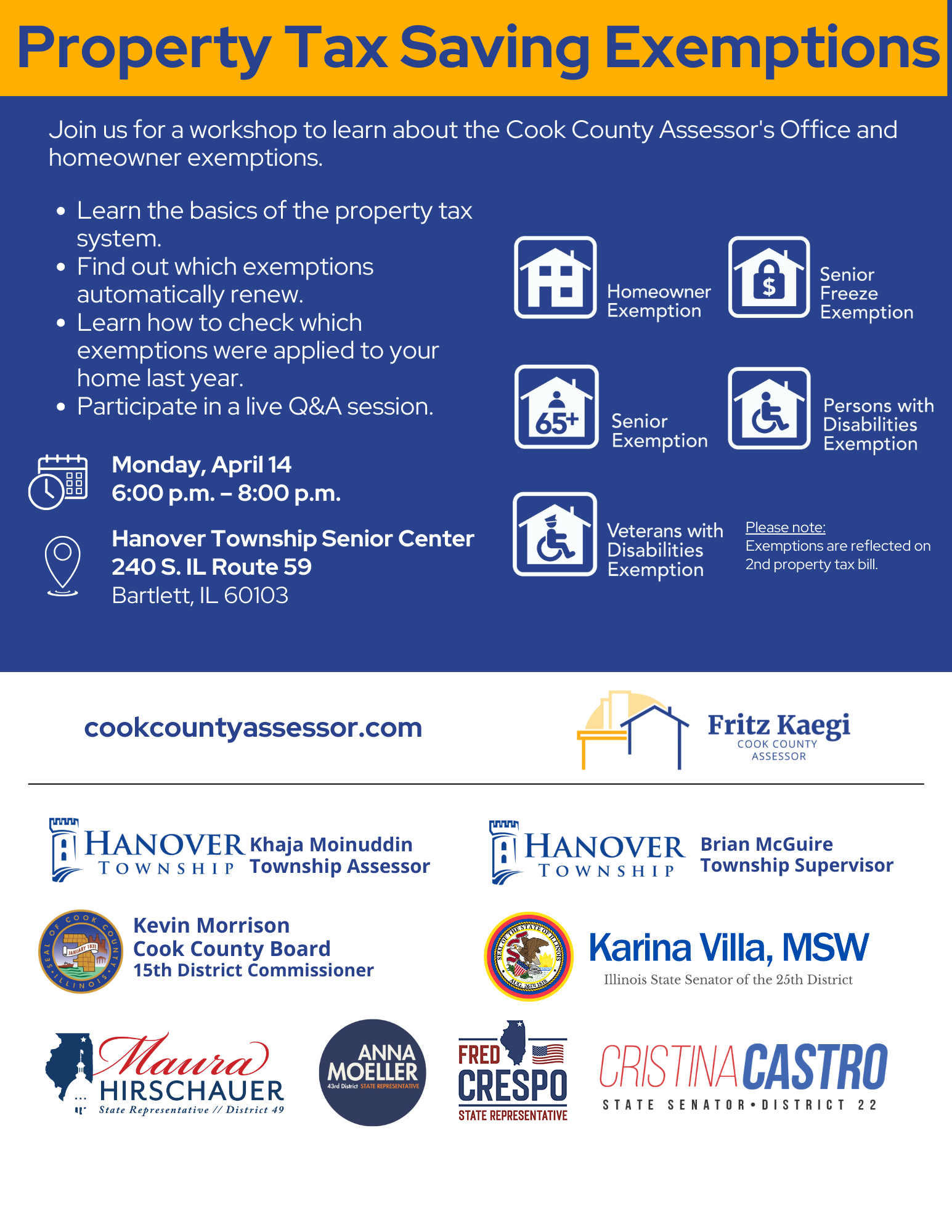 Property Tax Saving Exemptions | Hanover Township | Cook County Assessor's Office